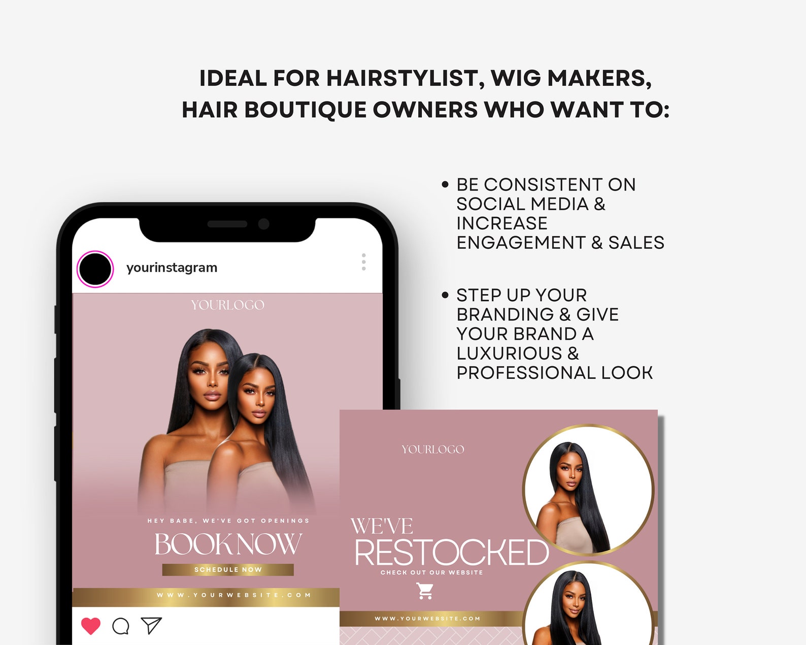 50 Pack Luxury Hair IG Flyers Templates | Hairstylist Branding Flyers ...