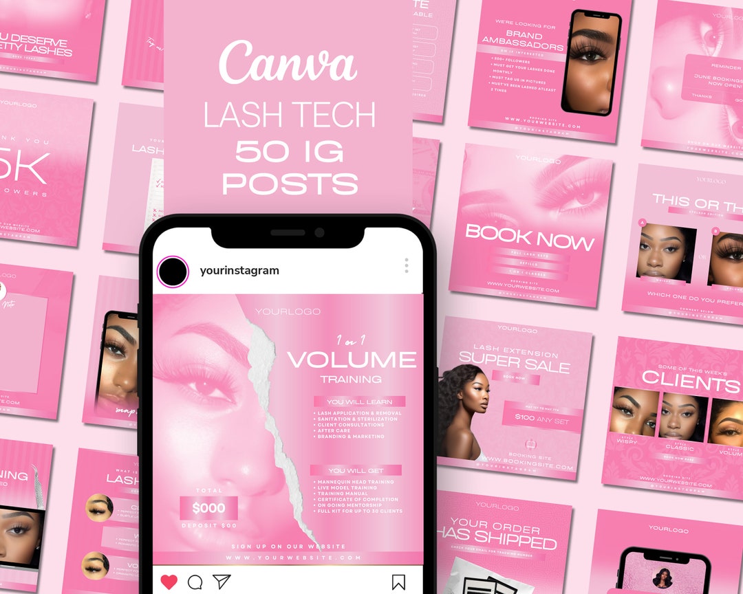 50 Lash Tech IG Flyers Pack, Lash Tech Branding Kit, Eyelash Extensions ...