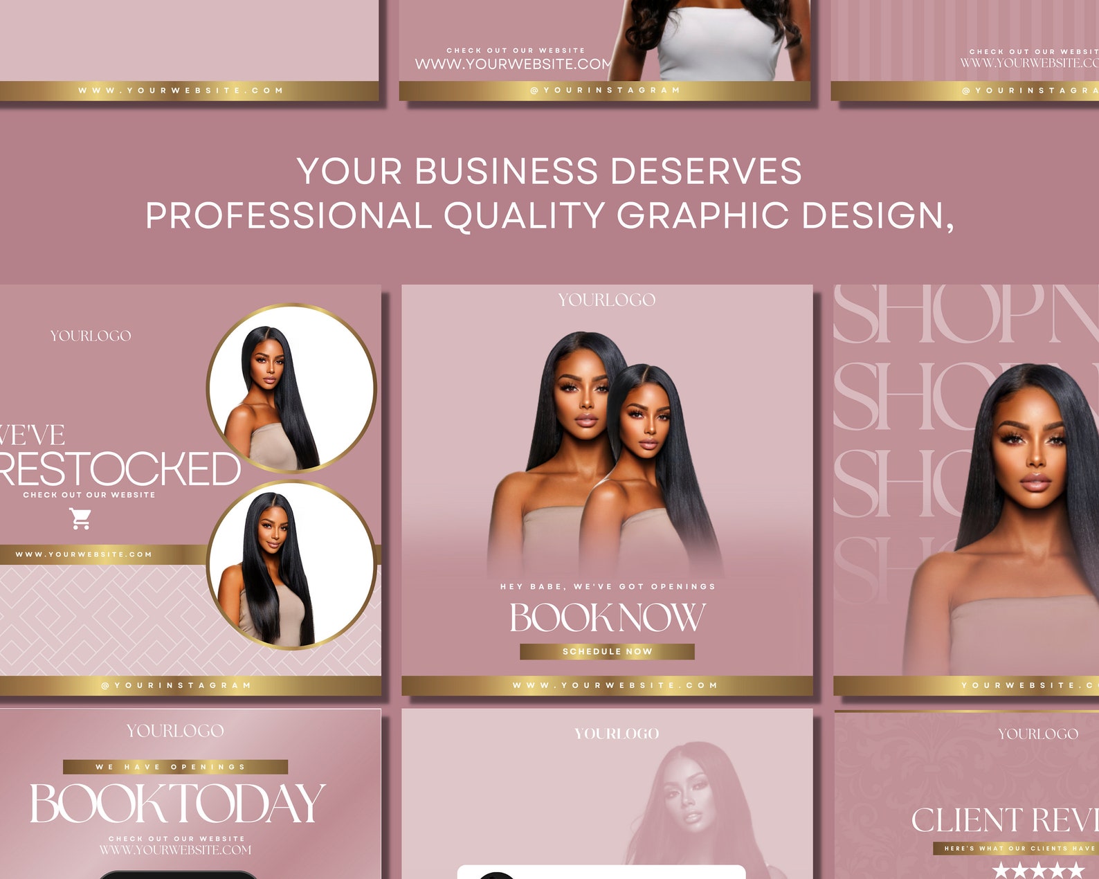 50 Pack Luxury Hair IG Flyers Templates | Hairstylist Branding Flyers ...