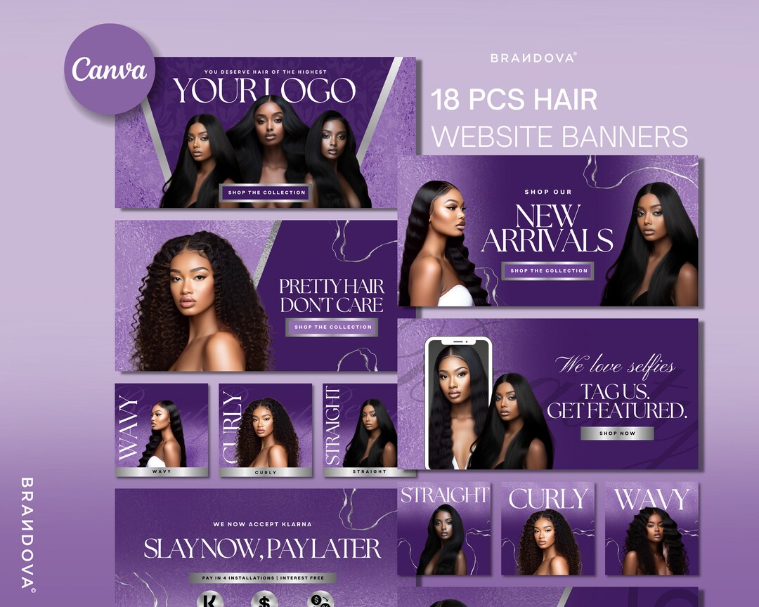 DIY Hair Website Banner Kit Shopify Hair Extensions Wig Boutique Store ...