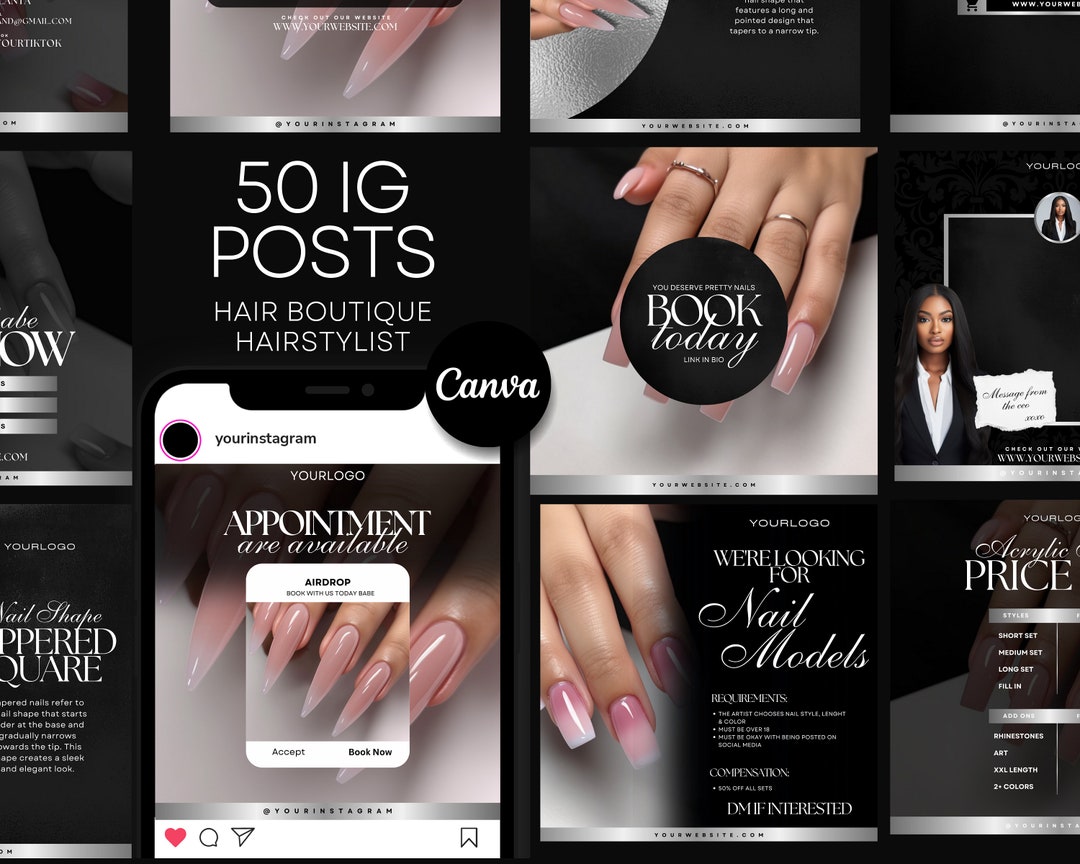 Nail Tech Branding Kit Nail Technician Instagram Templates IG Posts ...