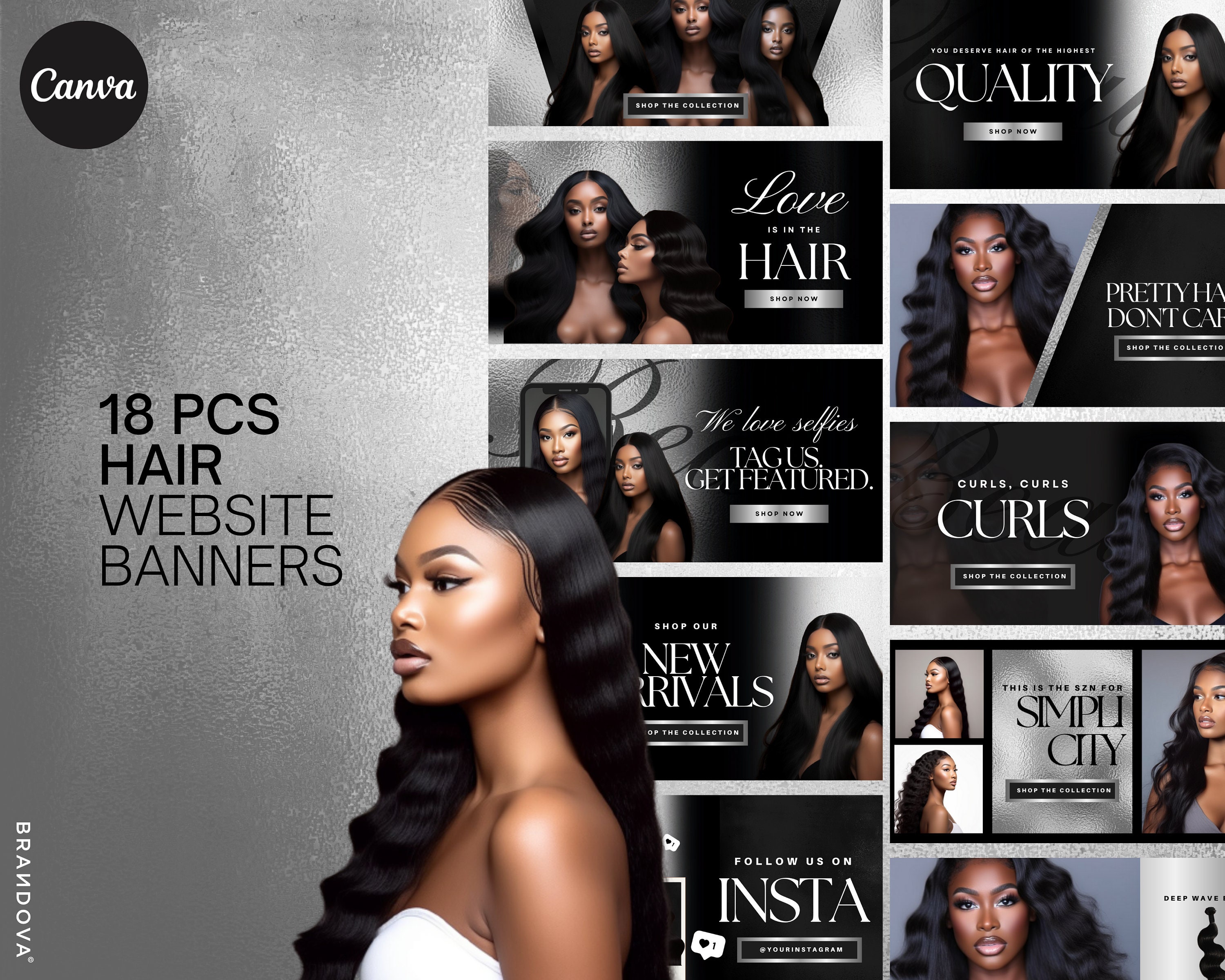 18 Hair Website Banner Kit | Shopify Hair Extensions Wig Boutique Store ...