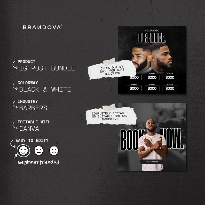 Barber IG Posts Pack, Barbershop Templates Instagram, Men's Business ...