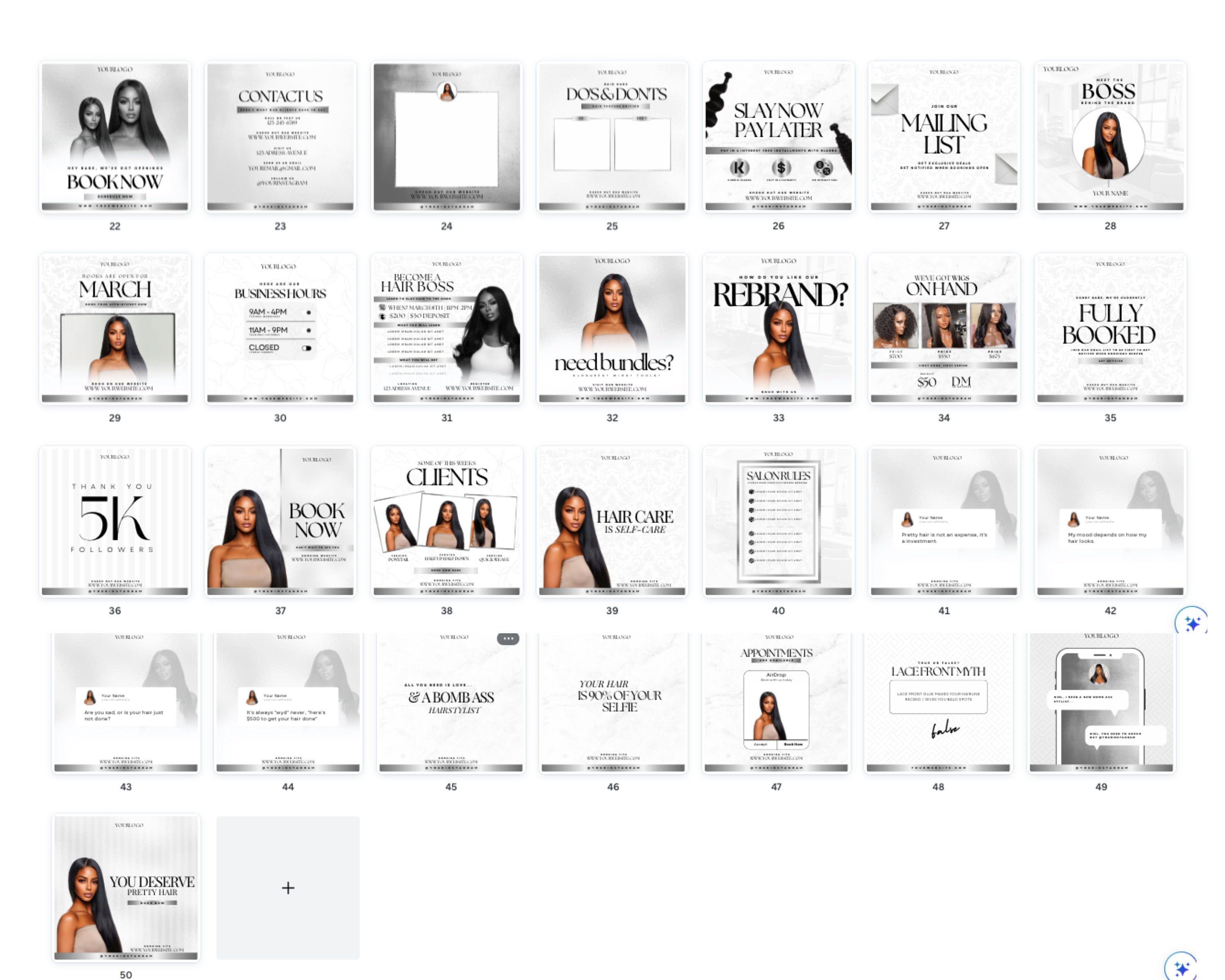 50 Pack Luxury Hair IG Flyers canva Editable Hairstylist - Etsy