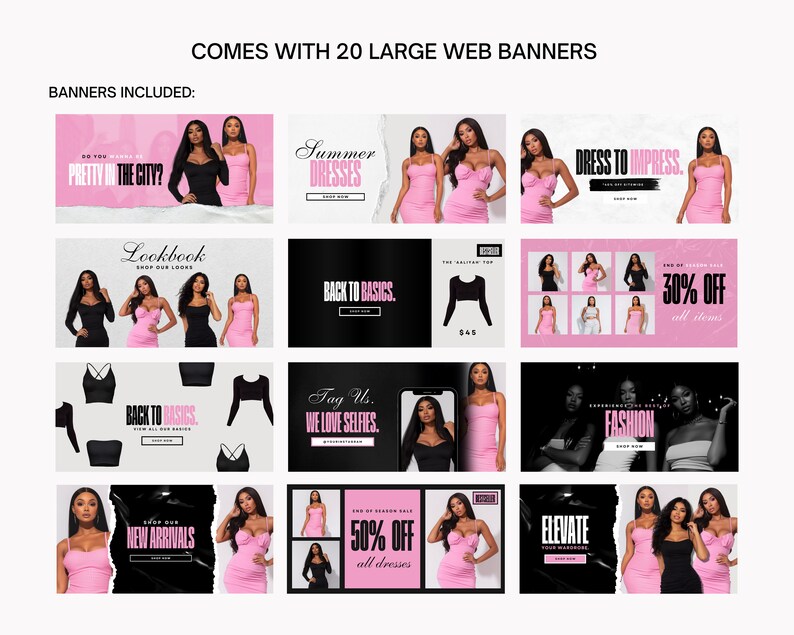 Fashion Web Banners Pack | Shopify Wix Banner Website | Canva Website ...