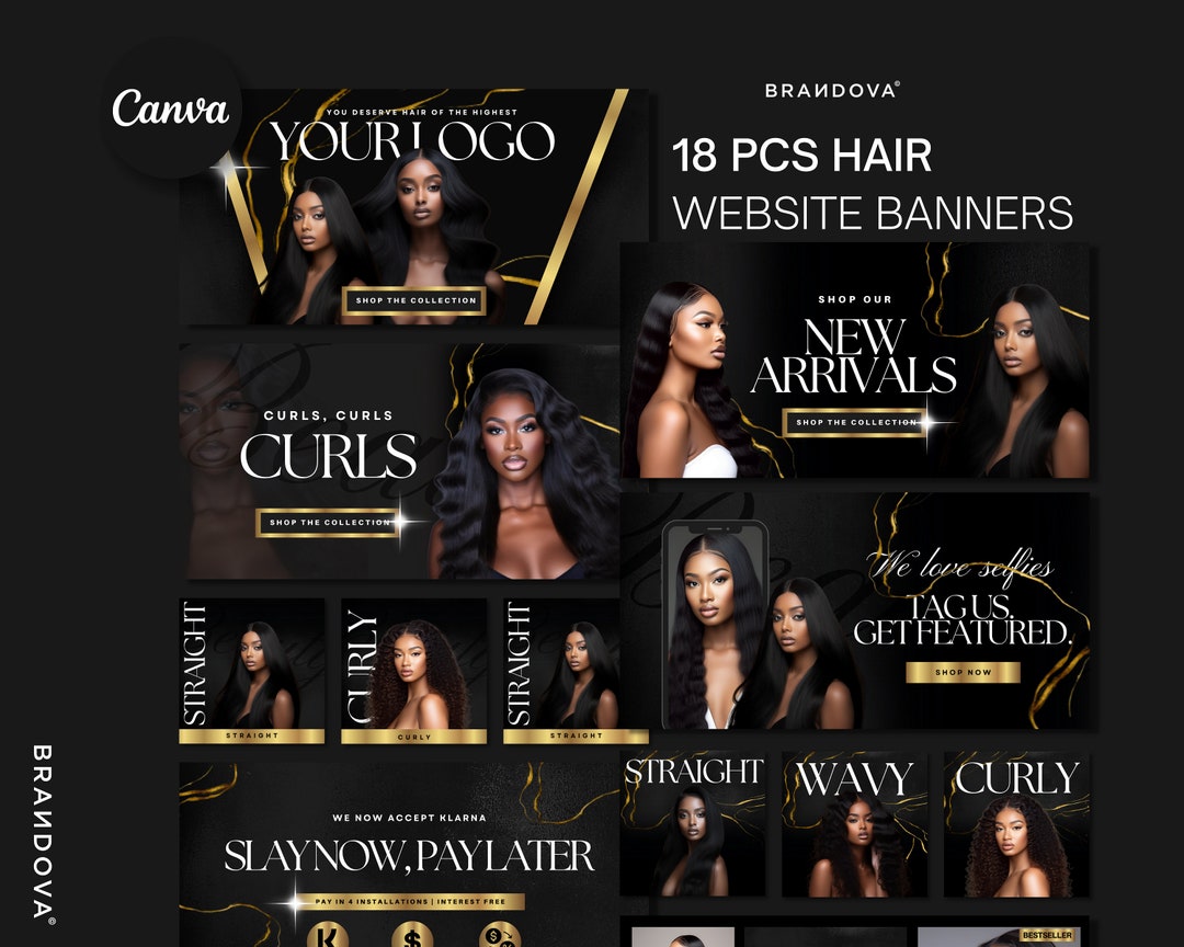 DIY Hair Website Banner Kit Shopify Hair Extensions Wig Boutique Store ...