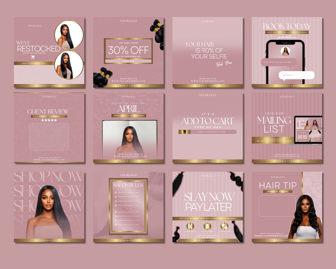 50 Pack Luxury Hair IG Flyers Templates | Hairstylist Branding Flyers ...