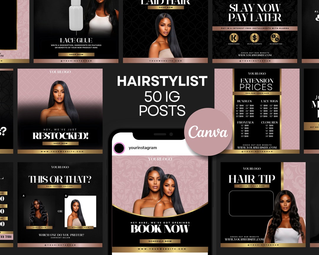 50 Pack Luxury Hair IG Flyers|canva Editable Hairstylist Branding Kit ...