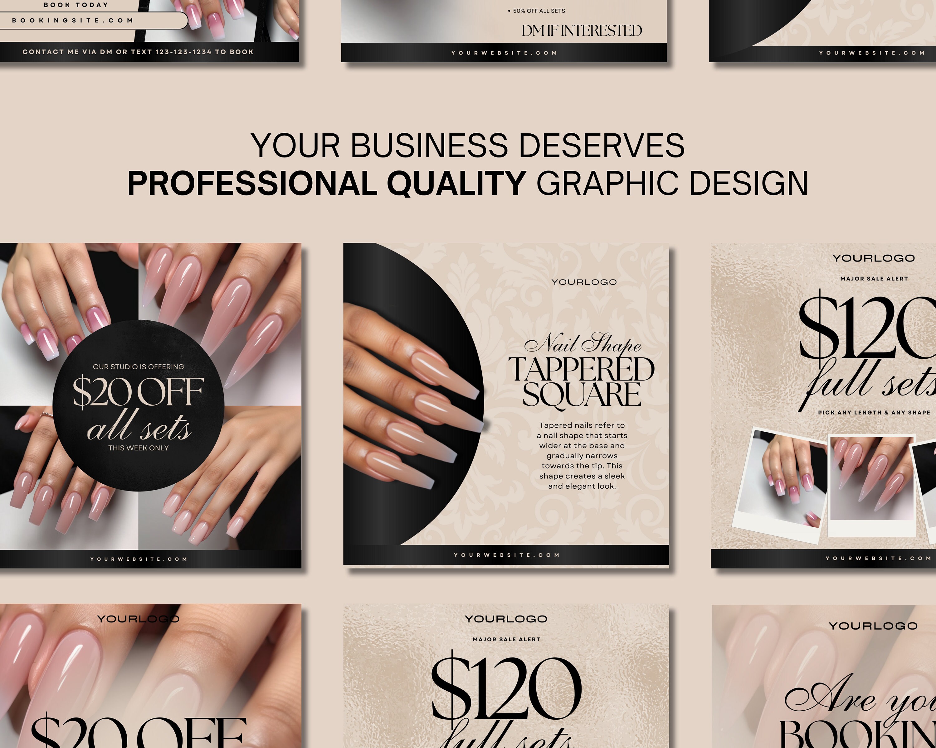 50 Nail Tech Instagram Post Templates, Nail Technician Branding Kit ...