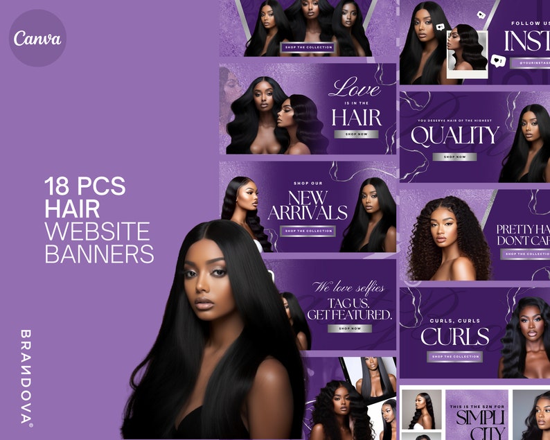 DIY Hair Website Banner Kit Shopify Hair Extensions Wig Boutique Store ...