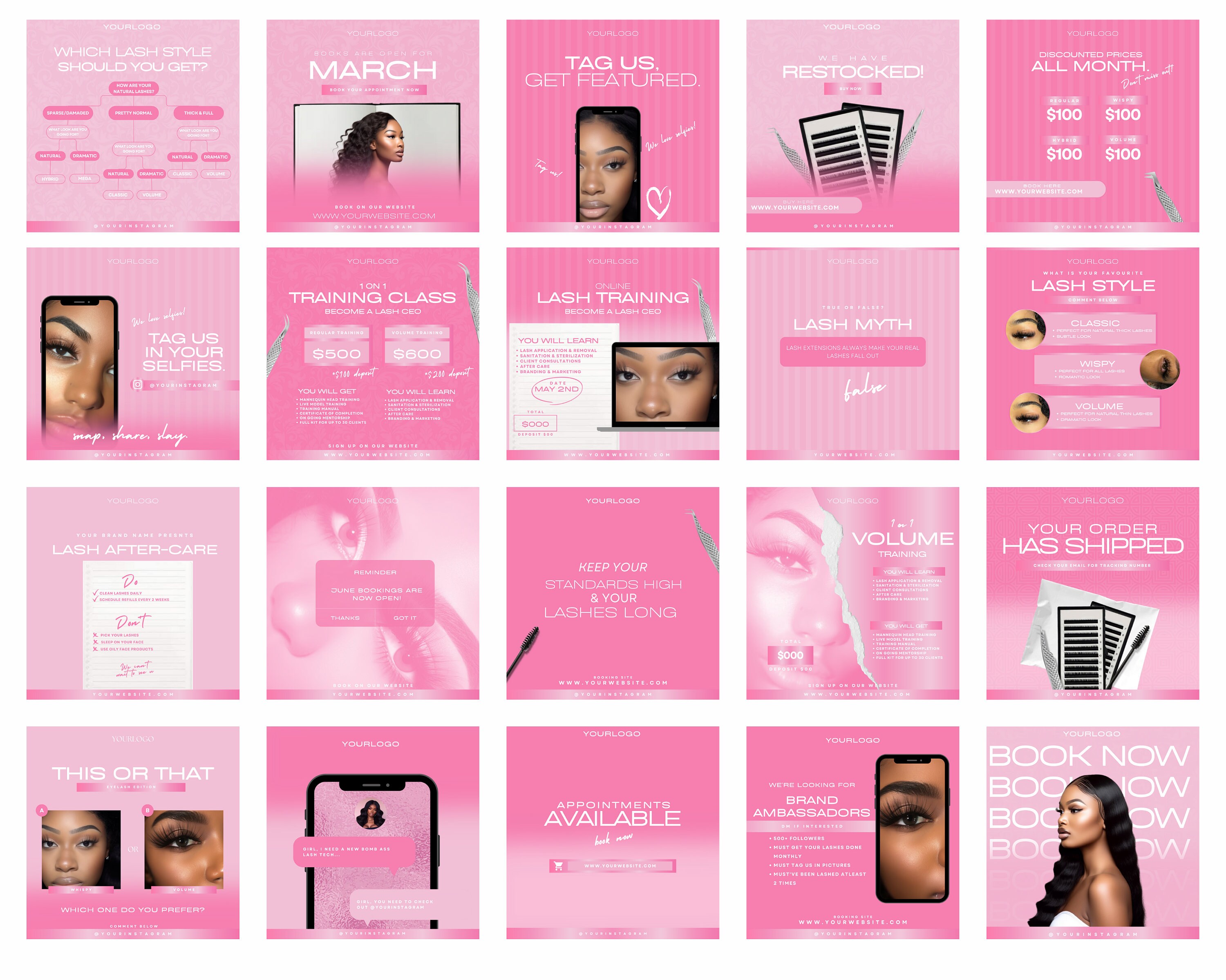 50 Lash Tech IG Flyers Pack, Lash Tech Branding Kit, Eyelash Extensions ...