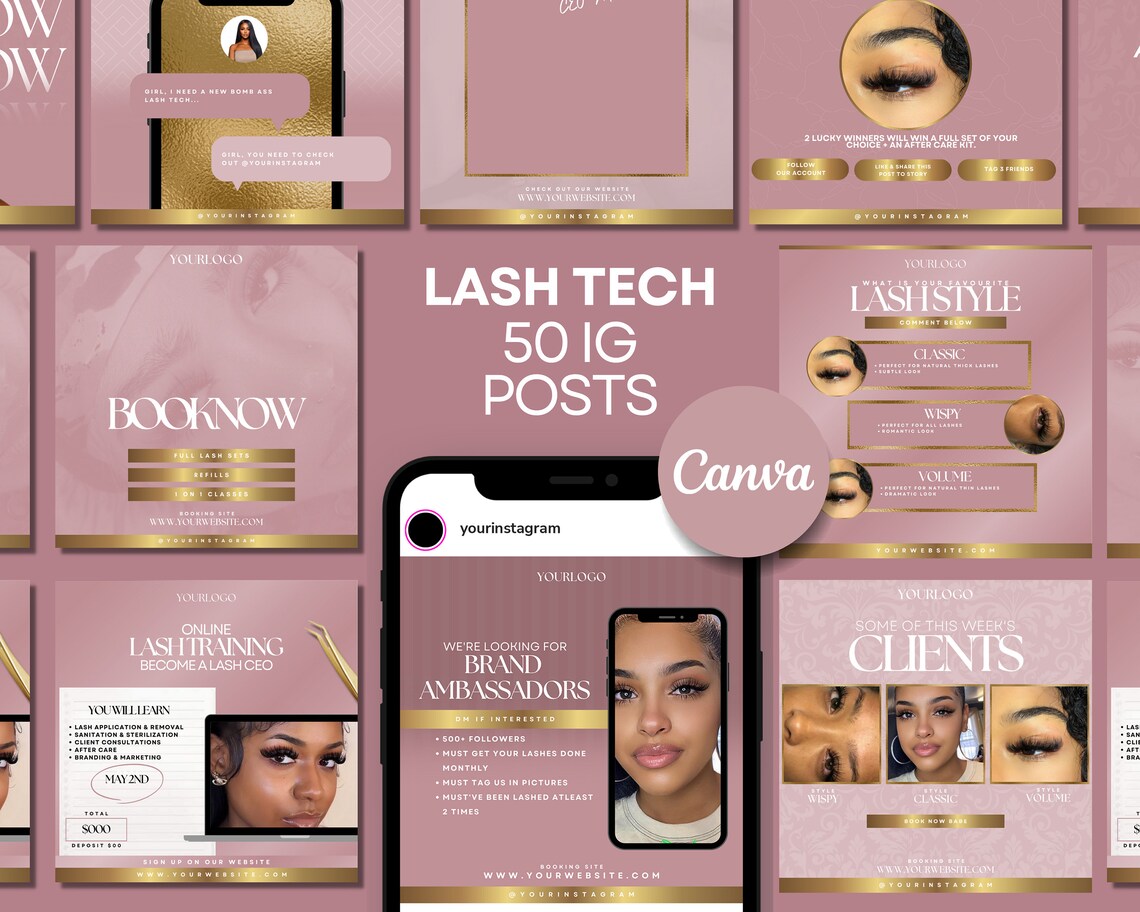 50 Lash Tech Instagram Posts Templates Eyelash Extension - Etsy