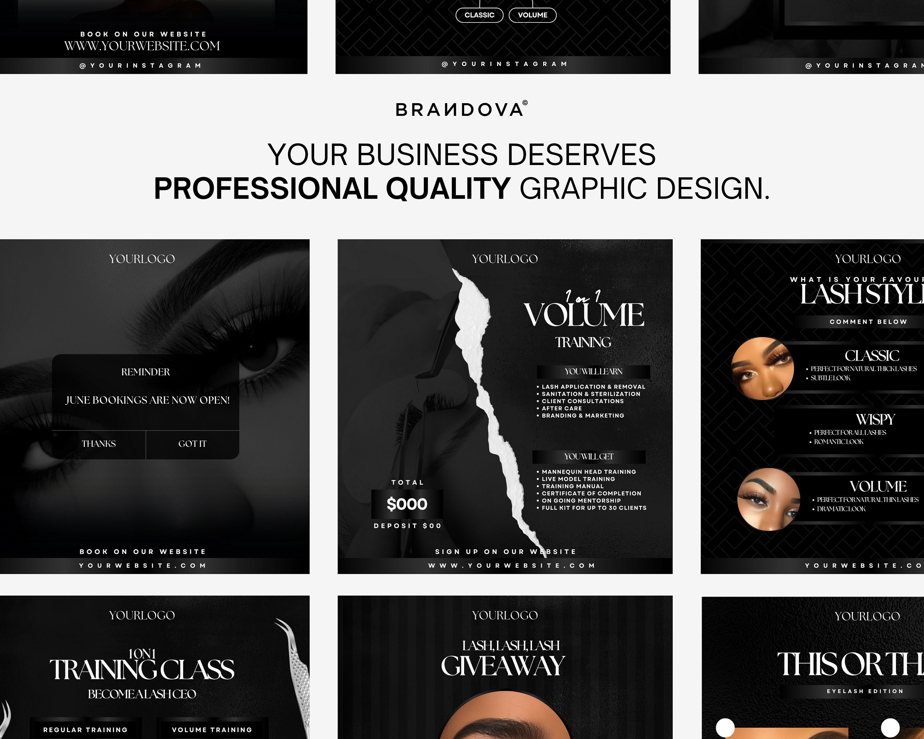 50 Lash Tech Templates, IG Posts, Branding Kit, Extensions Social Media ...