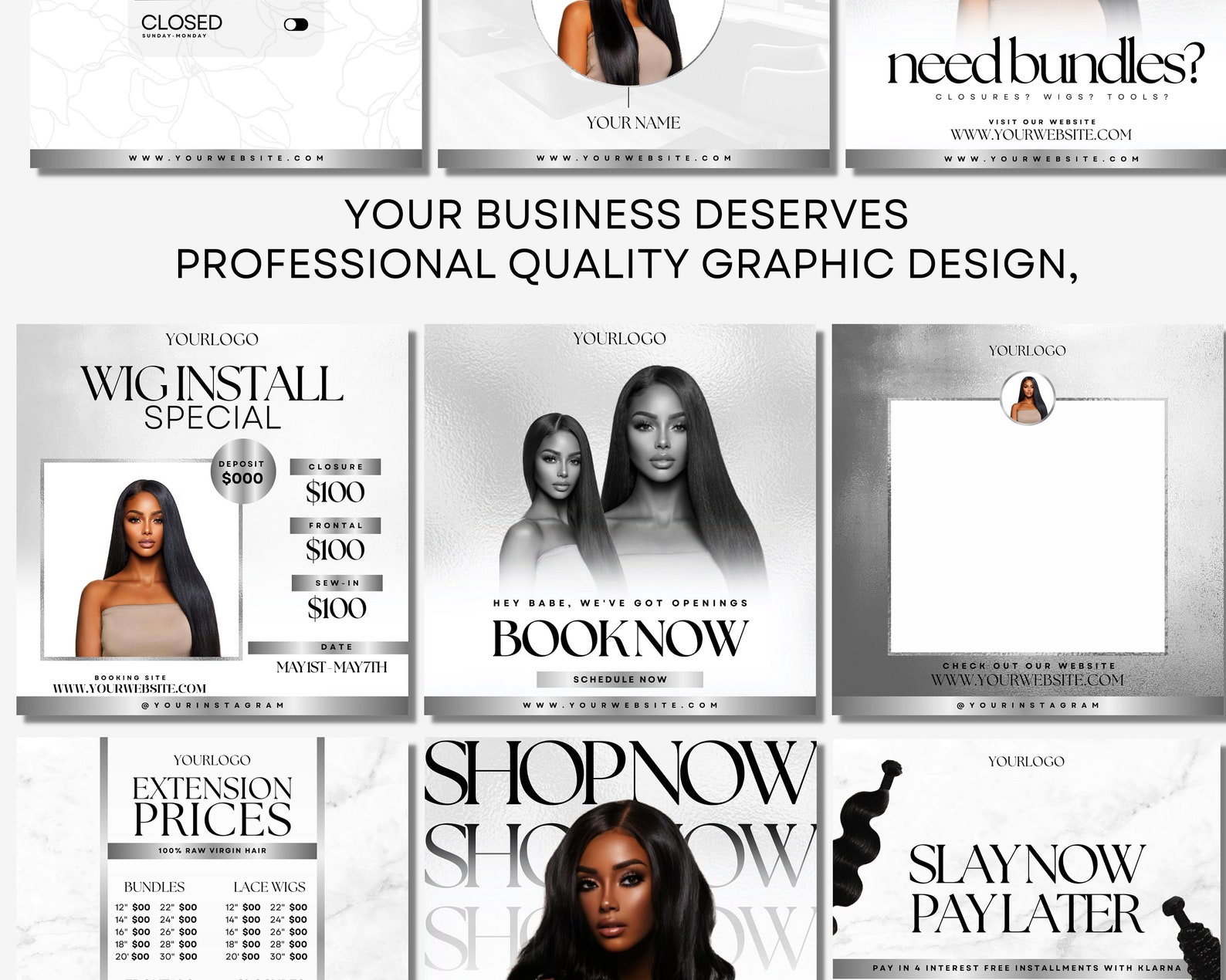 50 Pack Luxury Hair IG Flyers canva Editable Hairstylist - Etsy