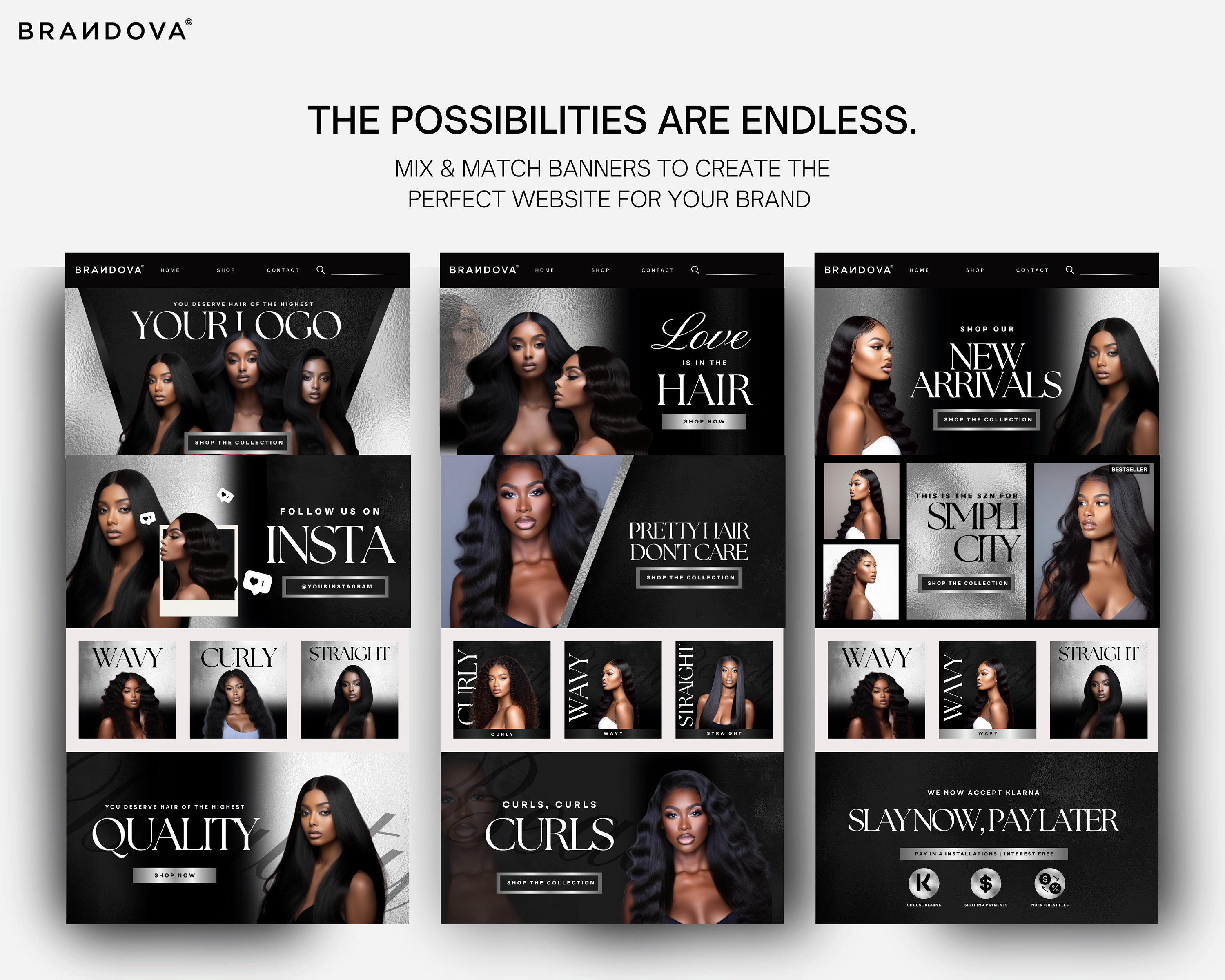 18 Hair Website Banner Kit | Shopify Hair Extensions Wig Boutique Store ...