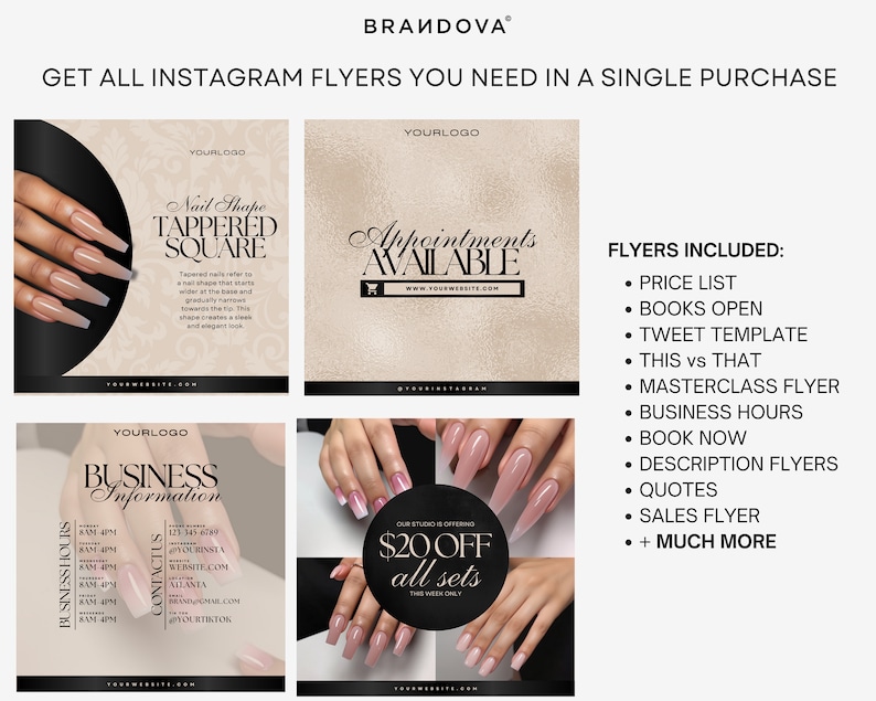 50 Nail Tech Instagram Post Templates, Nail Technician Branding Kit ...