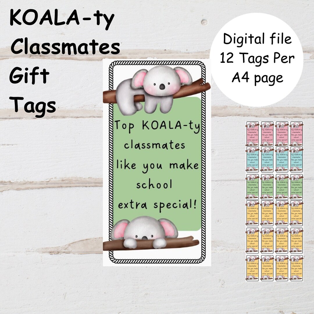 Koala Classmate Gift Tags Fun Classmate Gifts Cute School - Etsy