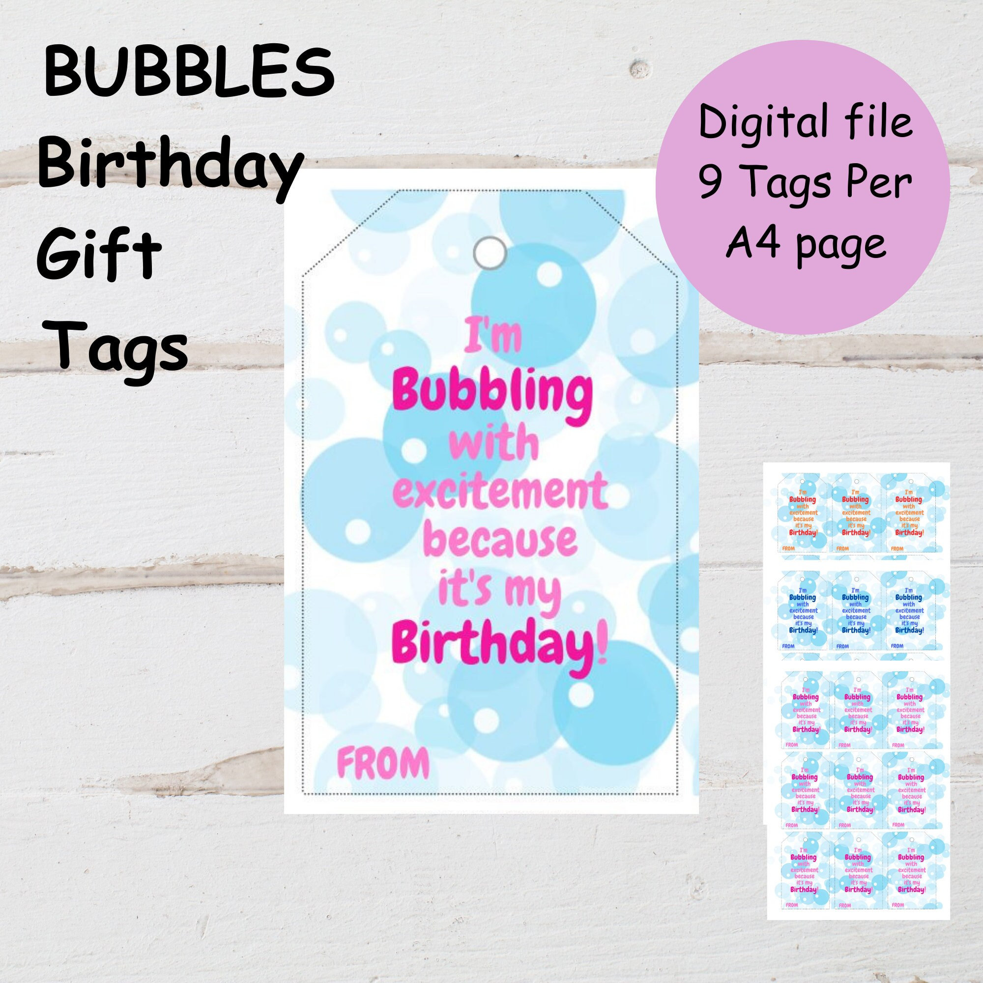 Printable Birthday Gift Tags | Bubbles | Bubble Favors | Bubble Gift ...