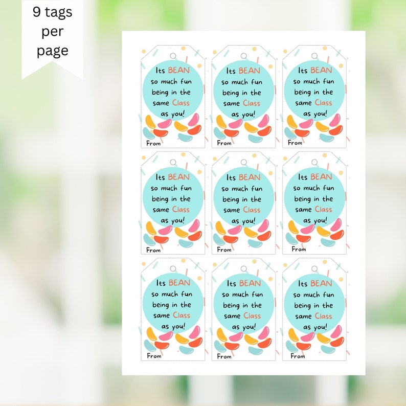 Printable Class Gift Tags | Jelly Beans | Gift From Student | Gift From ...