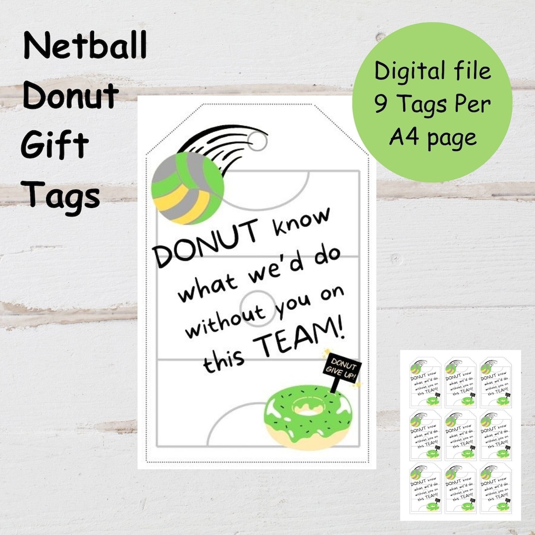 Netball Gift Tags | Donut Gift Tags | Netball Team Gifts | Netball ...