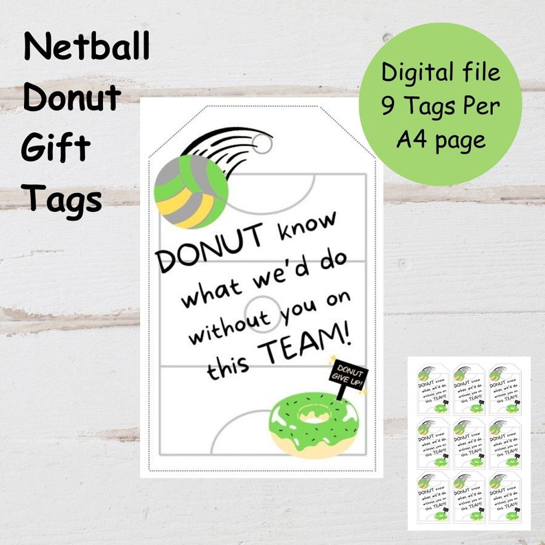 Netball Gift Tags | Donut Gift Tags | Netball Team Gifts | Netball ...