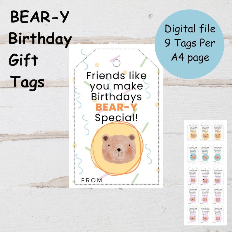 Printable Birthday Gift Tags | Teddy Bear | Beary | Bearly First ...