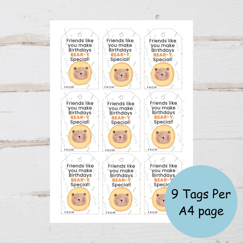 Printable Birthday Gift Tags | Teddy Bear | Beary | Bearly First ...