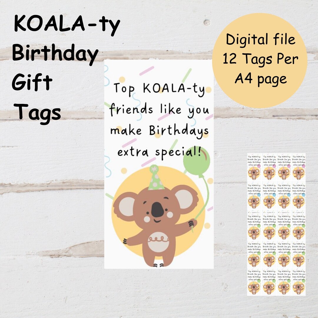 Printable Birthday Gift Tags| Koala | Koala Bear | Koala Birthday ...