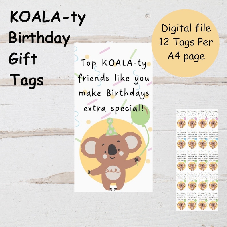 Printable Birthday Gift Tags| Koala | Koala Bear | Koala Birthday ...