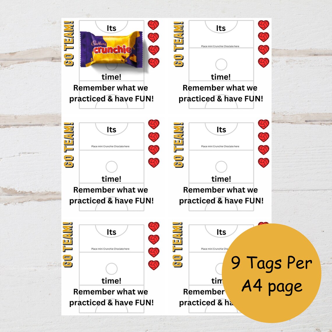 Netball Gift Tags | Crunchie Gift Tags | Netball Team Gifts | Netball ...