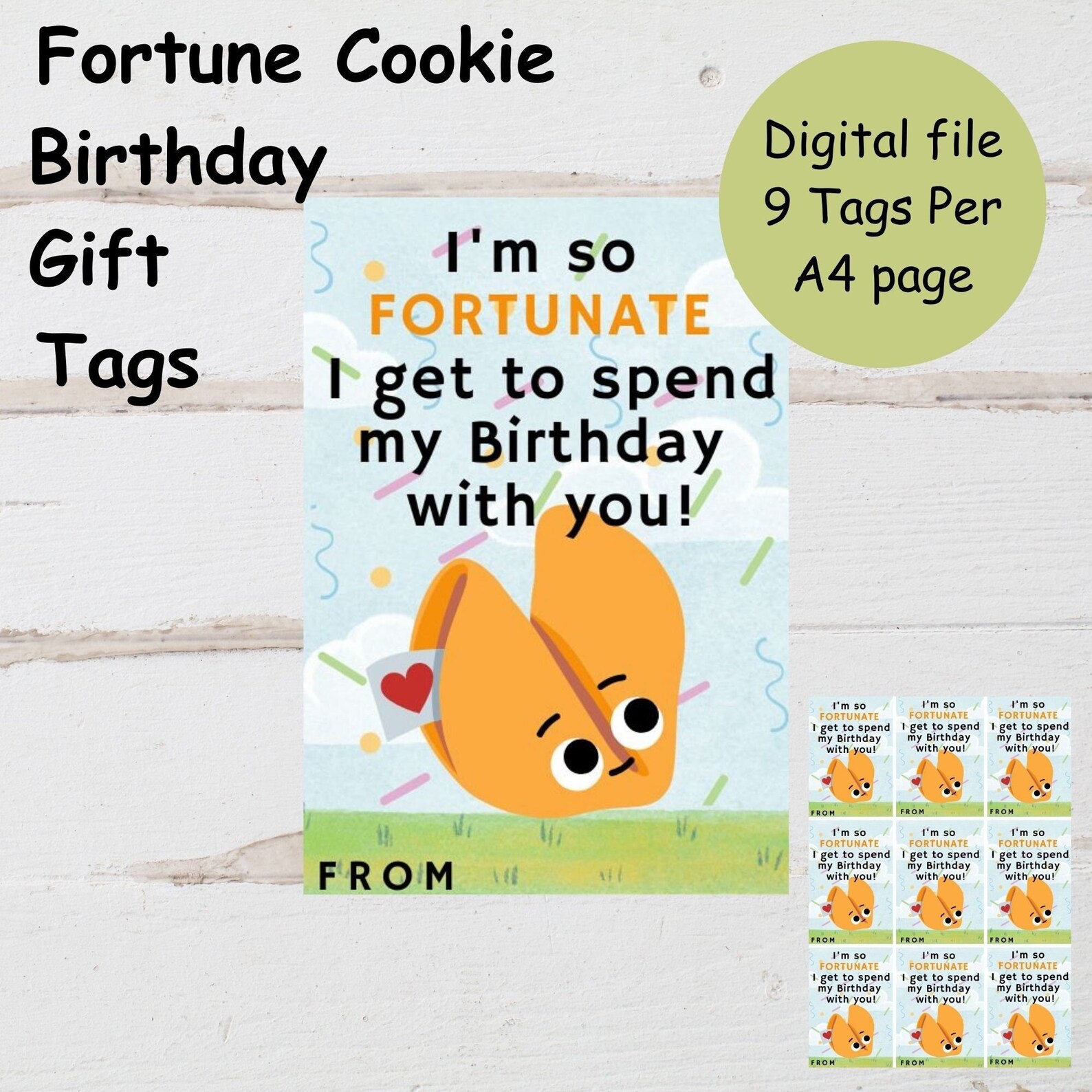 Printable Birthday Gift Tags | Fortune Cookie | Party Favor | Cookie ...