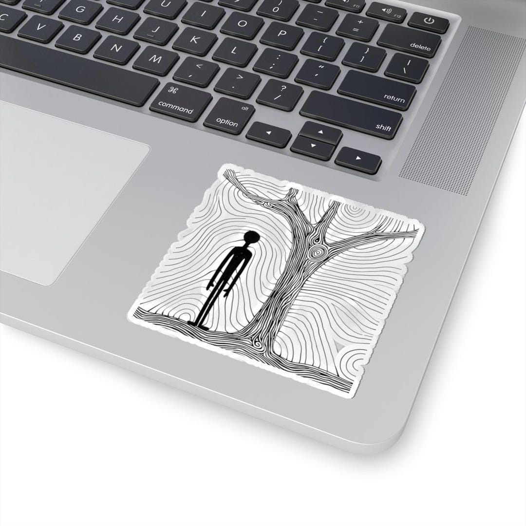 Stick Figure by Tree Sticker | Black Line Art Kiss-cut Sticker - Etsy