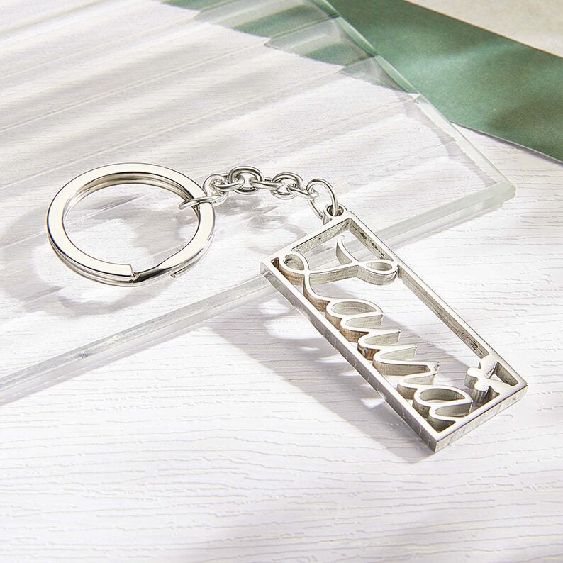 Personalized Name, Rectangle Border Keychain, Custom Text, Stainless ...