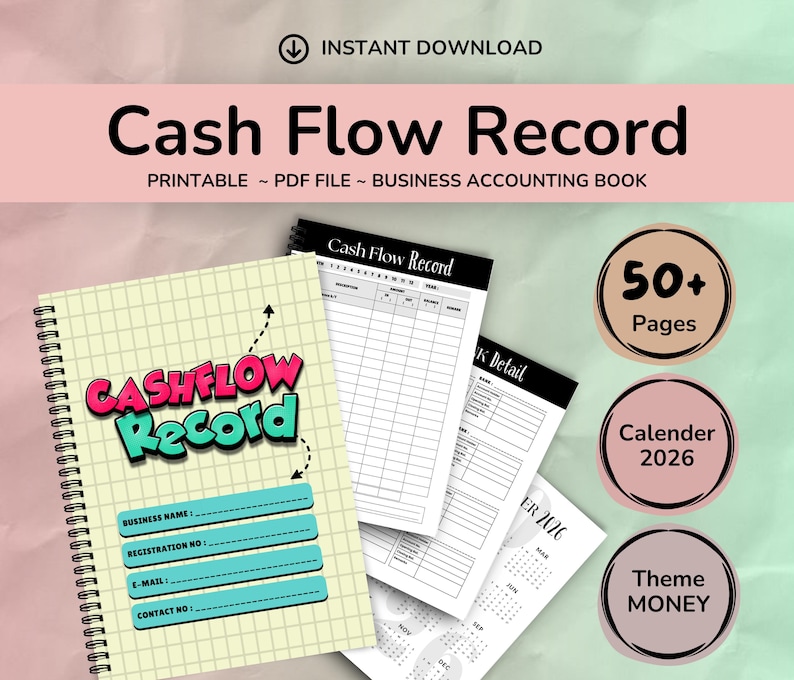 2026 Fancy Cash Flow Record Tracker Printable | Small Business ...