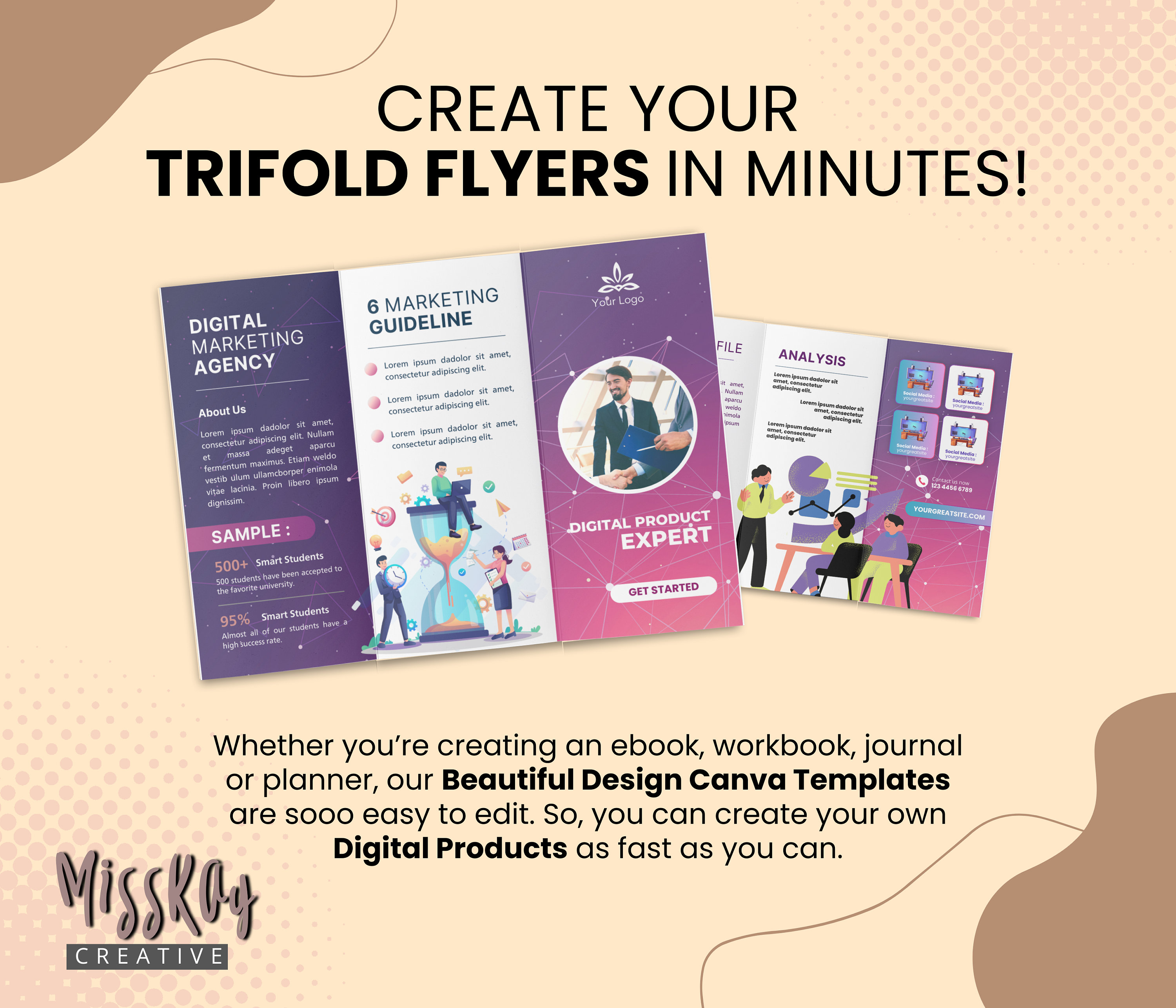 8 Editable Trifold Flyers Template Pamplets Digital Product Business ...