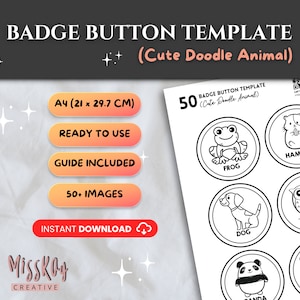 50+ Editable Badge Button Pinback Doodle Animal Cute Cartoon ...