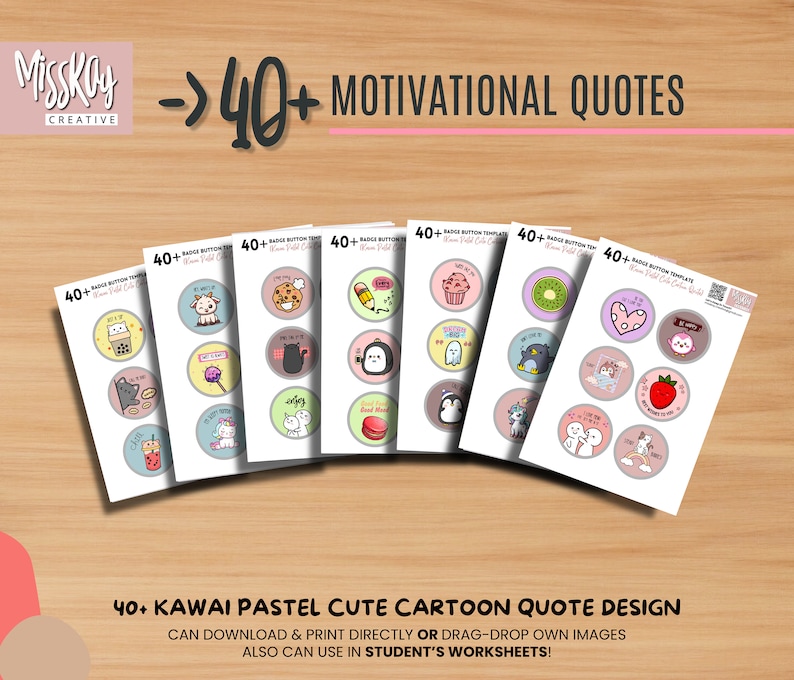 40+ Editable Badge Button Pinback Motivational Quote Kawai Cute Animal ...