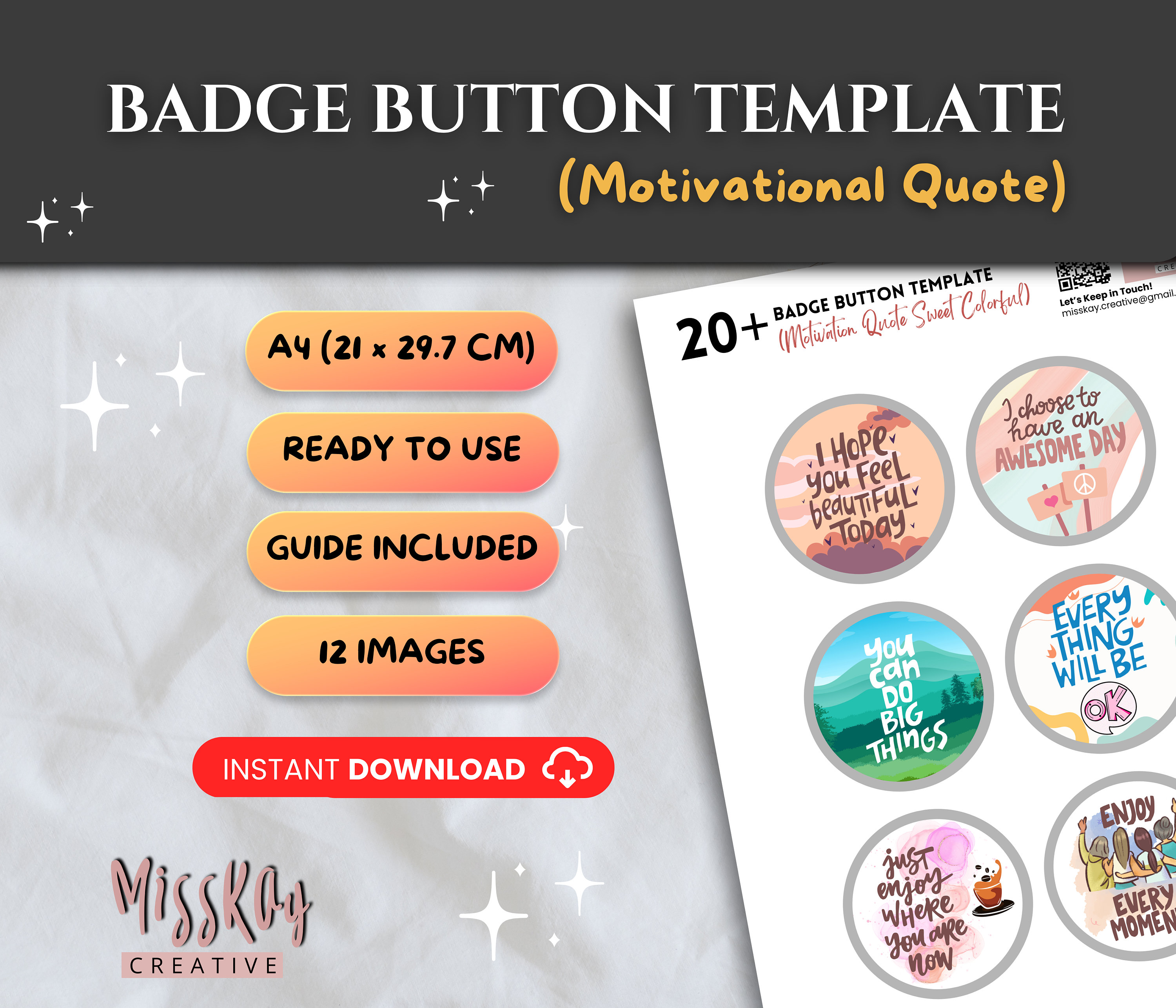 20+ Editable Badge Button Canva Template | Colorful Motivational Quote ...