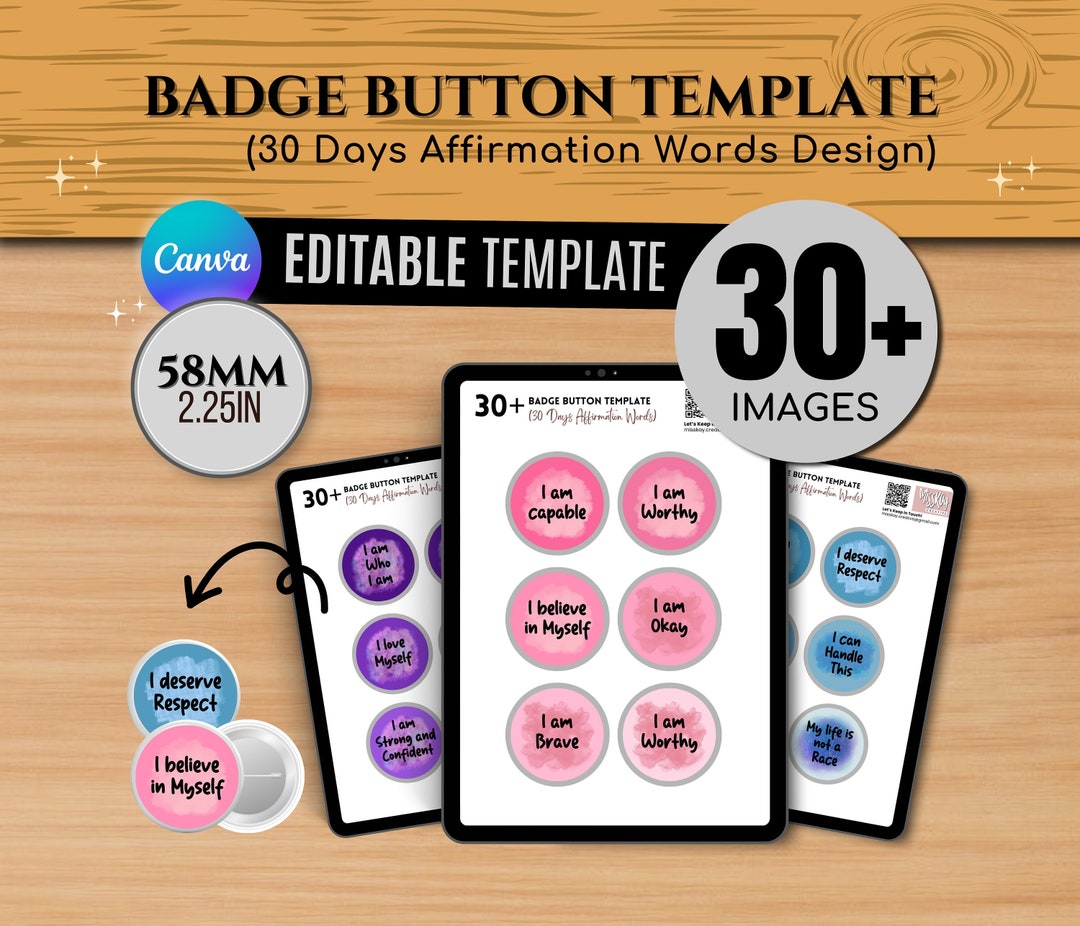 30+ Editable Badge Button 30 Days Affirmation Words Anxiety Positive ...
