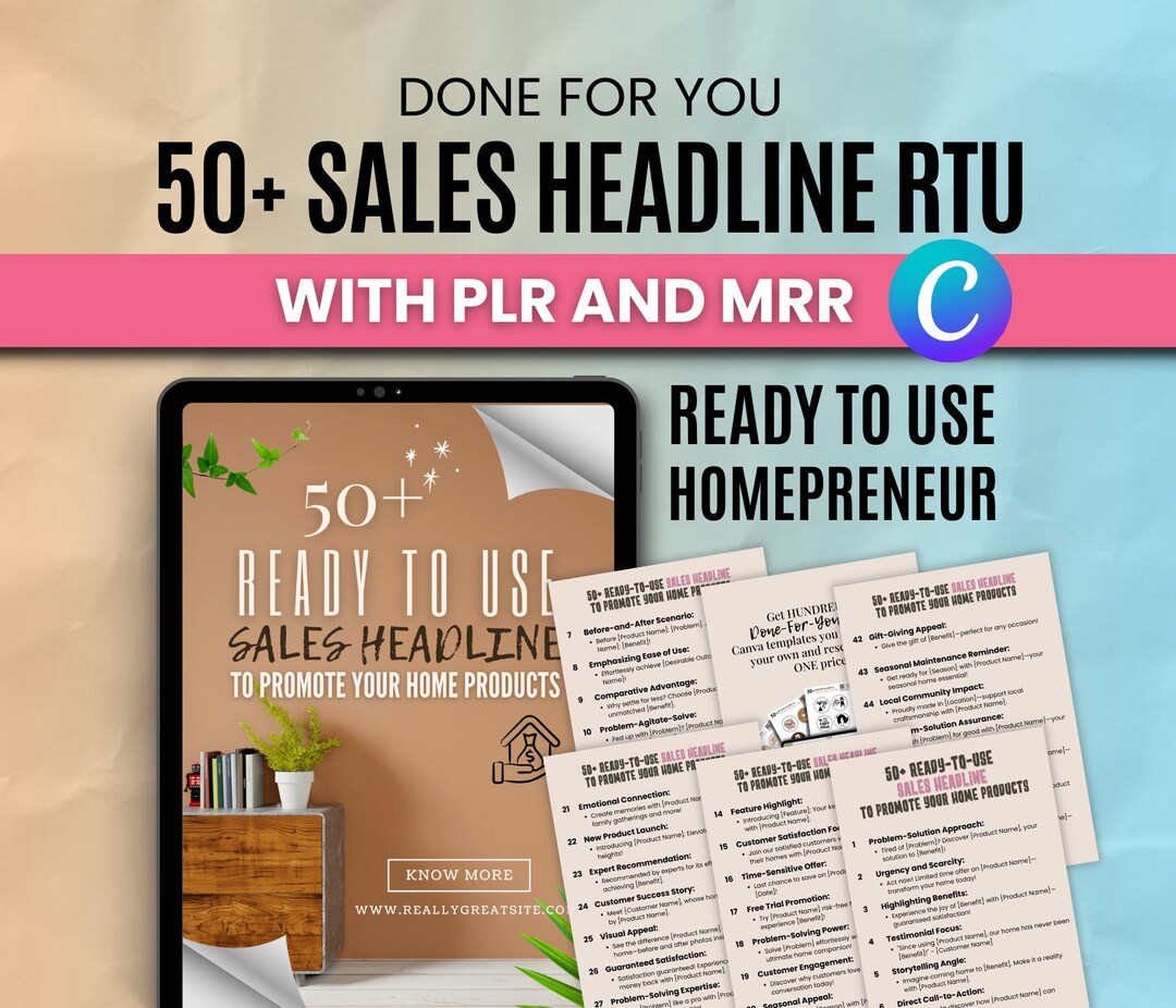 50+ Sales Headline Ebook: Canva Template, PLR MRR - Etsy