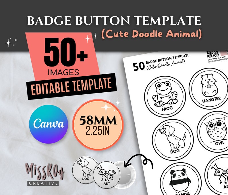 50+ Editable Badge Button Pinback Doodle Animal Cute Cartoon ...