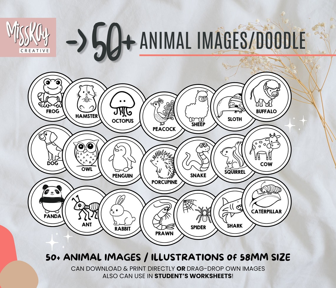50+ Editable Badge Button Pinback Doodle Animal Cute Cartoon ...