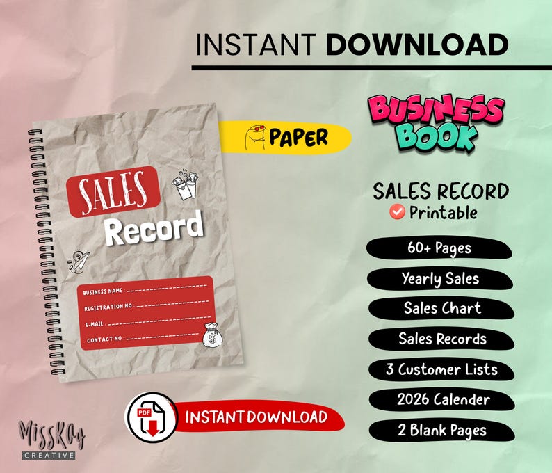 2026 Paper Sales Record Tracker Printable | Small Business Accounting ...