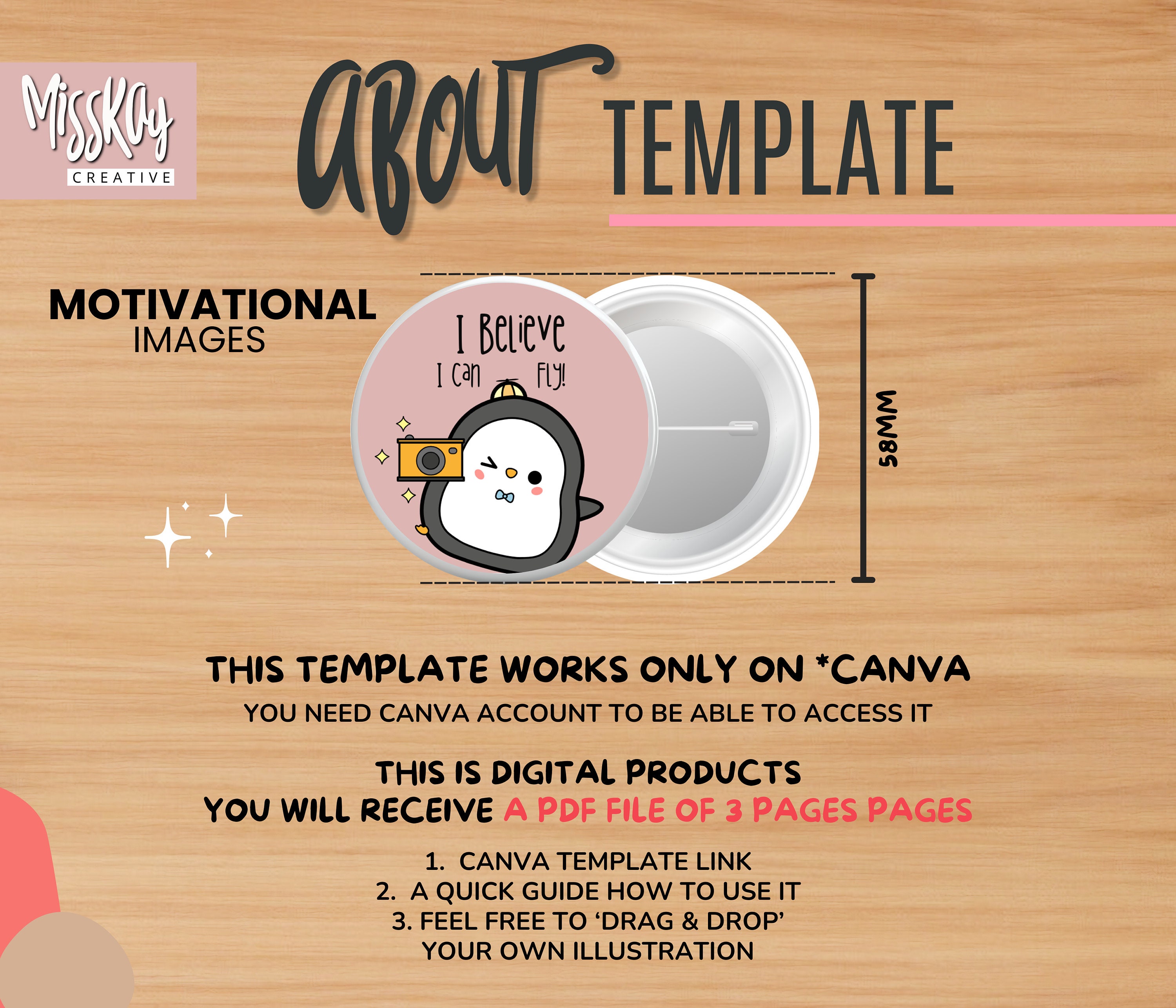 40+ Editable Kawaii Animal Badge Button Template | Motivational ...
