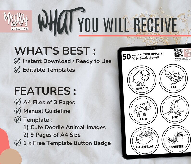 50+ Editable Badge Button Pinback Doodle Animal Cute Cartoon ...
