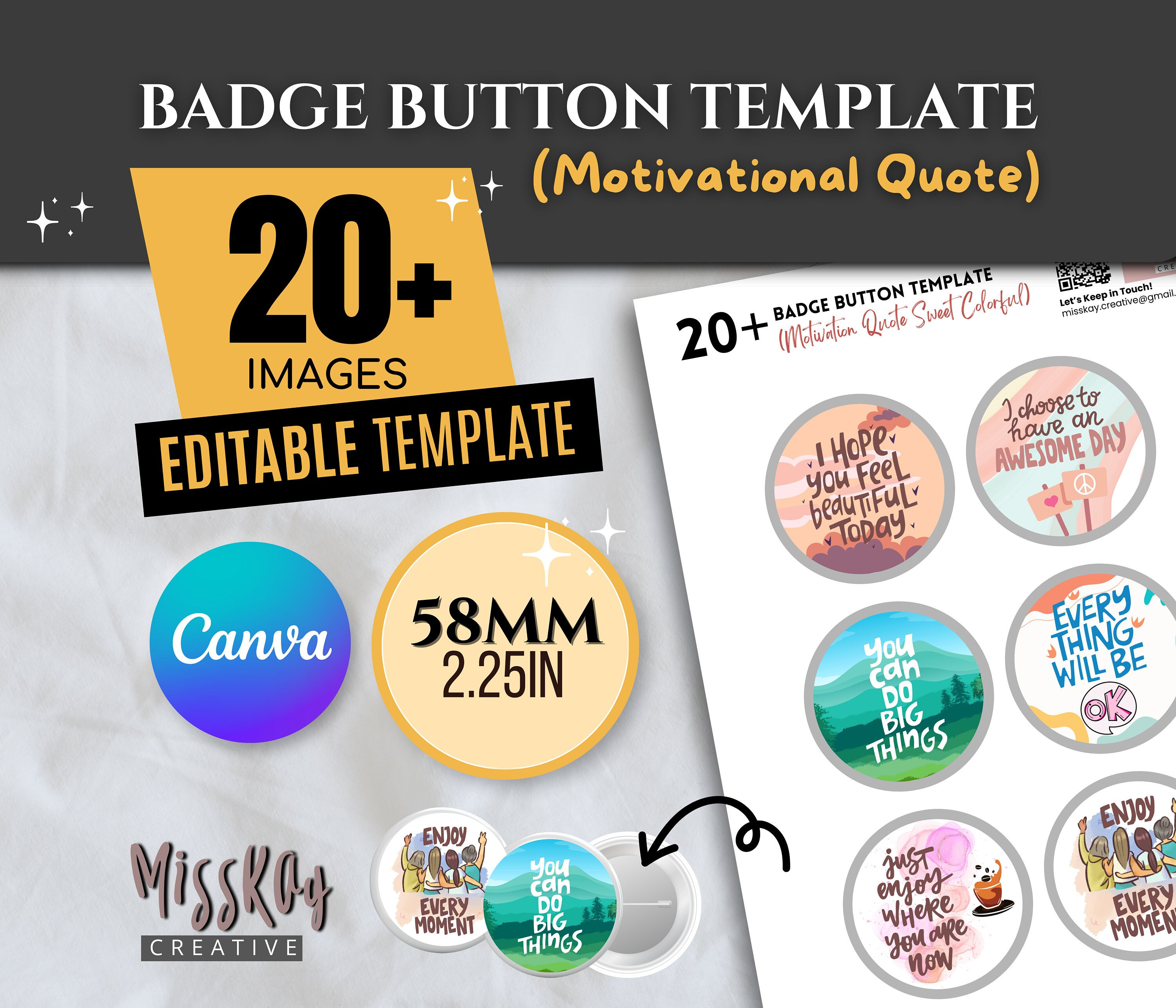 20+ Editable Badge Button Pinback Motivational Quote Colorful Design ...