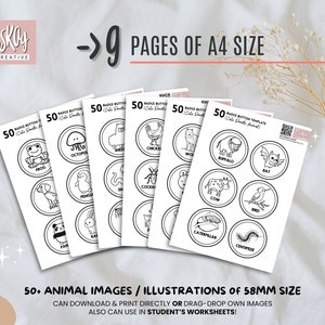 50+ Editable Badge Button Pinback Doodle Animal Cute Cartoon ...