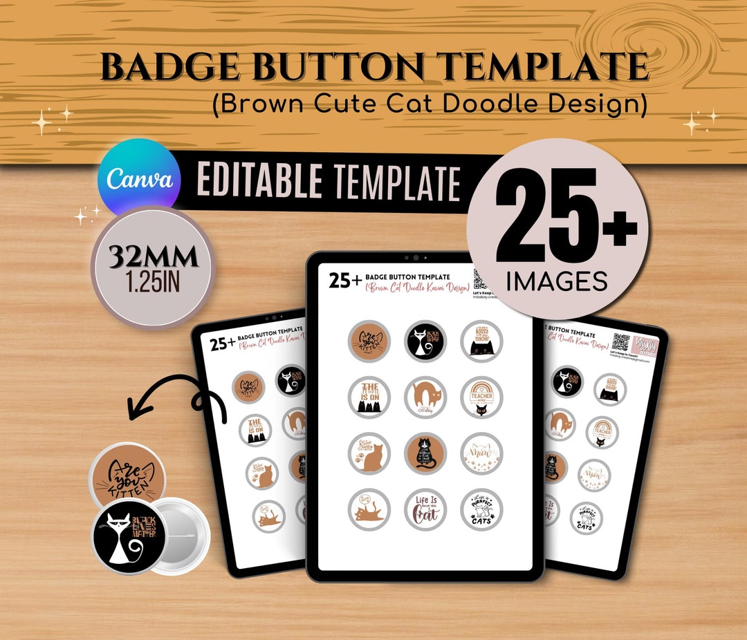 25+ Editable Badge Button Cat Cartoon Template, Motivational Kawaii ...