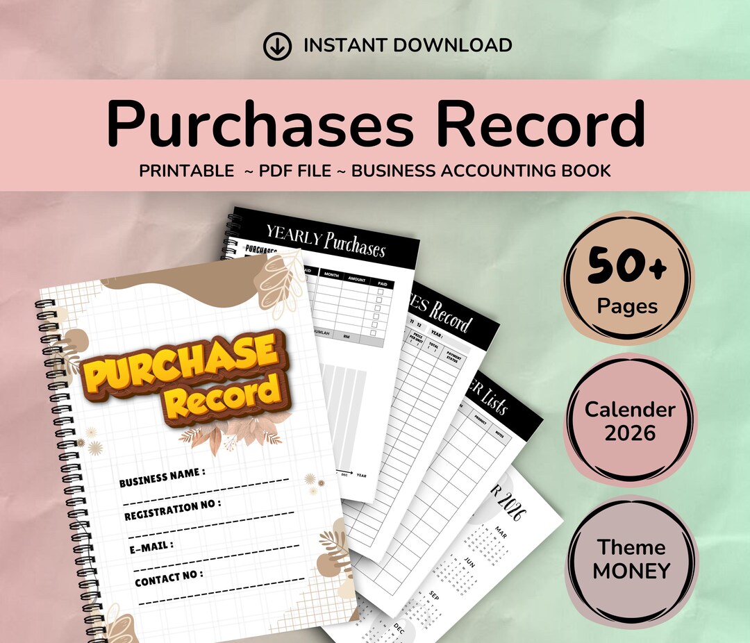 2026 Boho Purchase Record Tracker Printable Aesthetic | Small Business ...