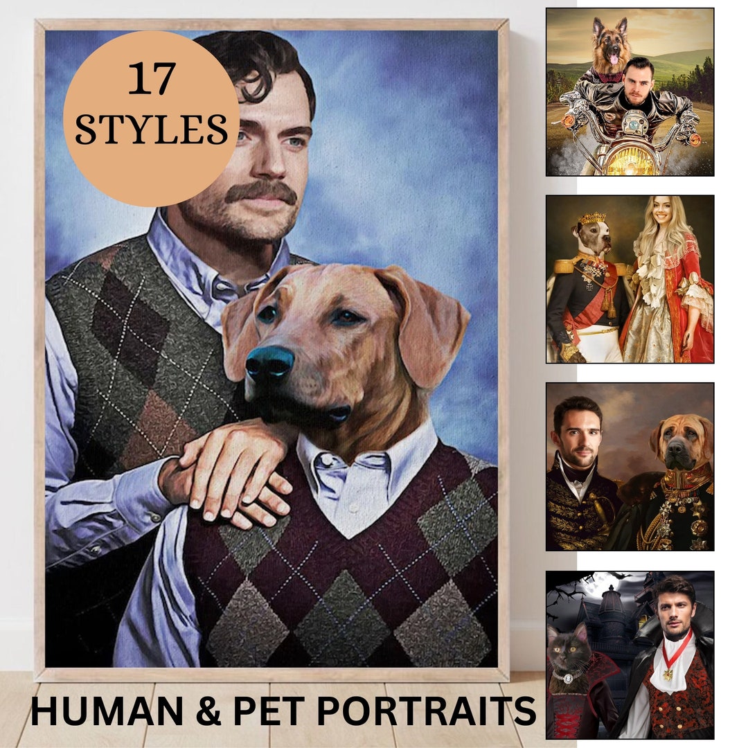 Custom Pet Portrait, Human Pet Art, Pet Wall Decor, Pet Lovers ...
